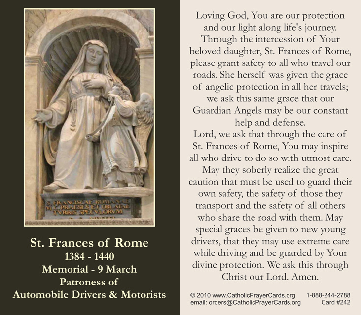 St. Frances of Rome Motorist Safety Prayer Card – Catholic Book & Gift ...
