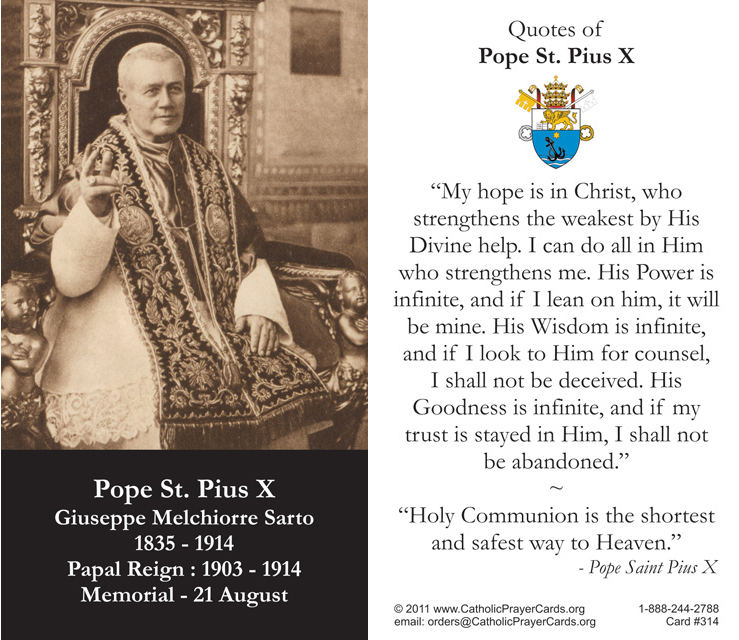 Pope St. Pius X Prayer Card – Catholic Book & Gift Store