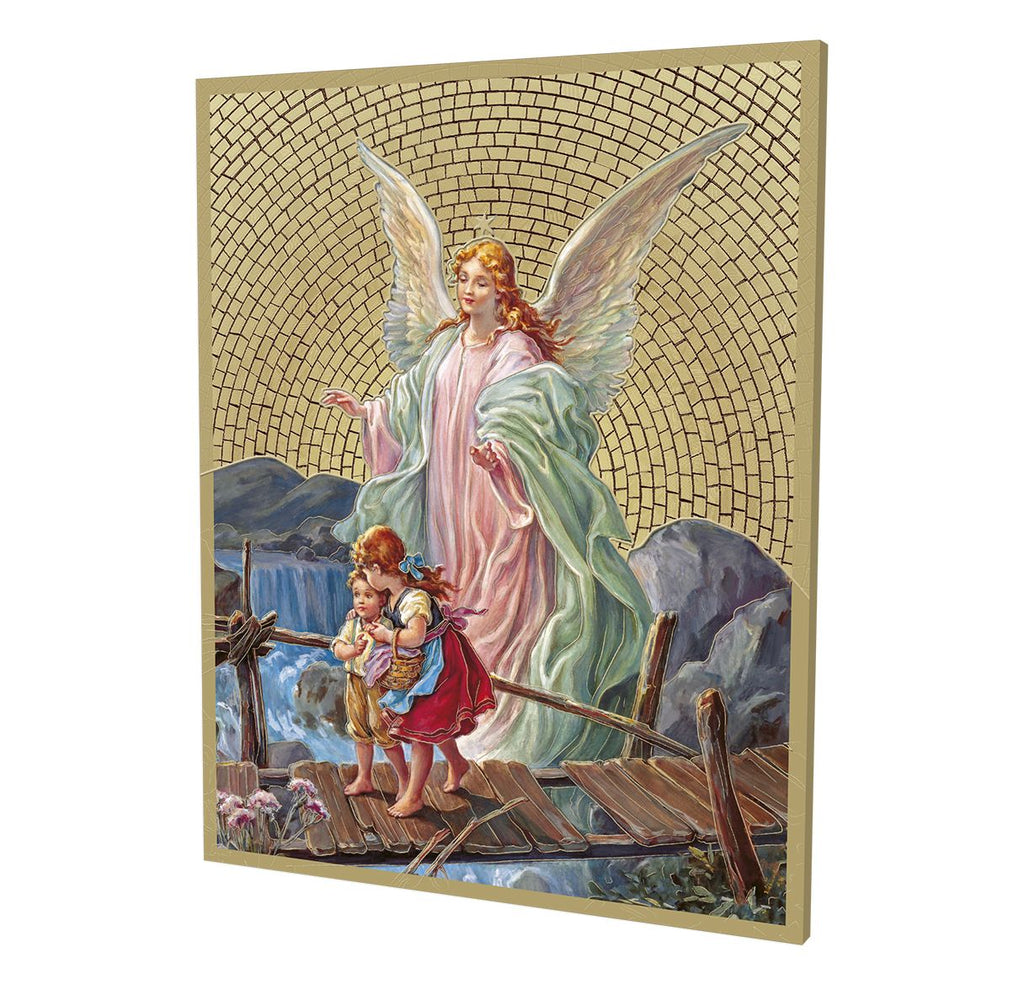 Gold Foil Mosaic Plaque of The Guardian Angel Crossing The Bridge ...