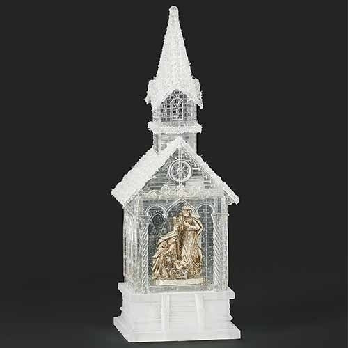 LED Swirl Clear Church with Silver Nativity – Catholic Book & Gift Store