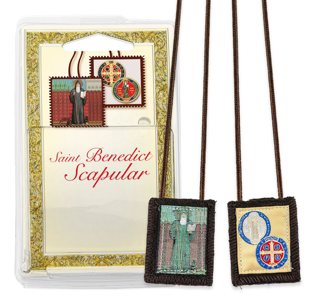 St. Benedict Brown Woven Scapular in Deluxe Packaging – Catholic Book ...