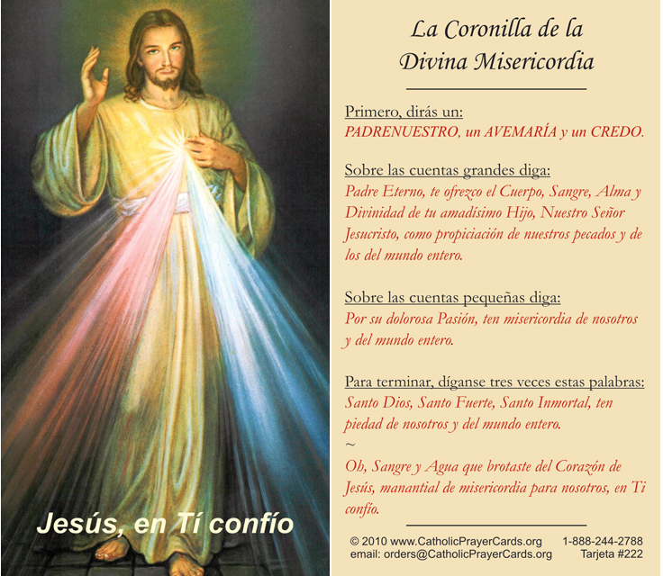SPANISH - Divine Mercy Chaplet Prayer Card/La Coronilla De La Divina M ...