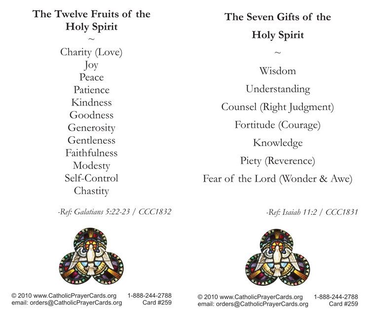 Gifts & Fruits of the Holy Spirit Prayer Card – Catholic Book & Gift Store