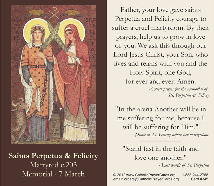 Saints Perpetua and Felicity Prayer Card – Catholic Book & Gift Store