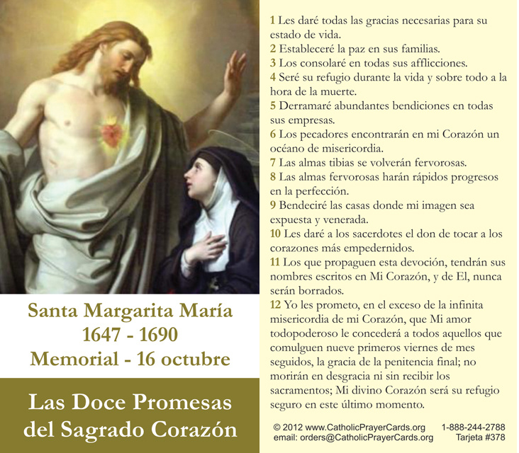 SPANISH - Twelve Promises of the Sacred Heart Prayer Card – Catholic ...