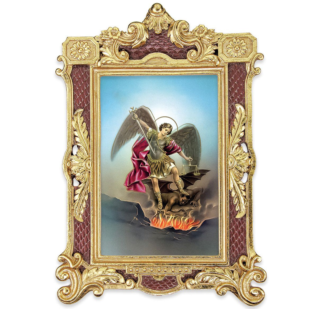 Textured Burgandy and Gold Photo Frame with St. Michael Print ...