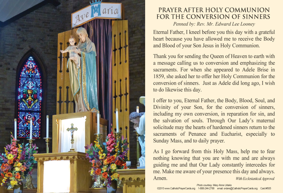 Prayer After Holy Communion for the Conversion of Sinners – Catholic ...