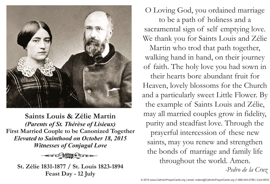 Saints Louis & Zelie Martin Canonization Holy Card – Catholic Book ...
