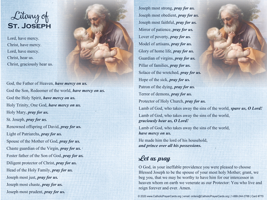 Litany of St Joseph Prayer Card - Large – Catholic Book & Gift Store