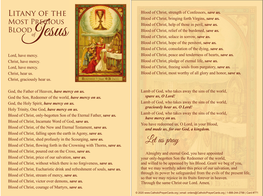 Litany of the Most Precious Blood of Jesus Prayer Card – Catholic Book ...