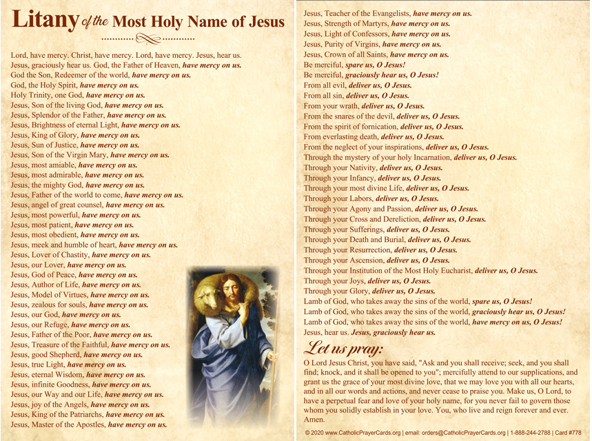 Litany of the Holy Name of Jesus Prayer Card – Catholic Book & Gift Store