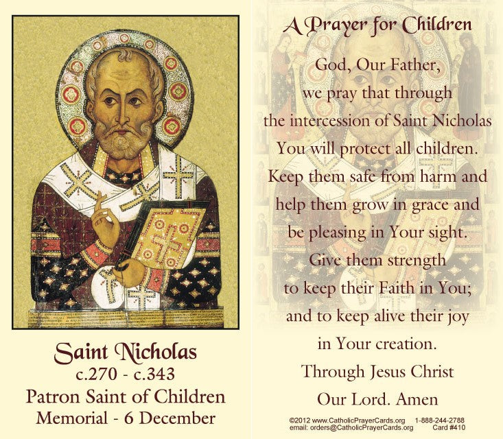 St. Nicholas Prayer for Children Holy Card – Catholic Book & Gift Store
