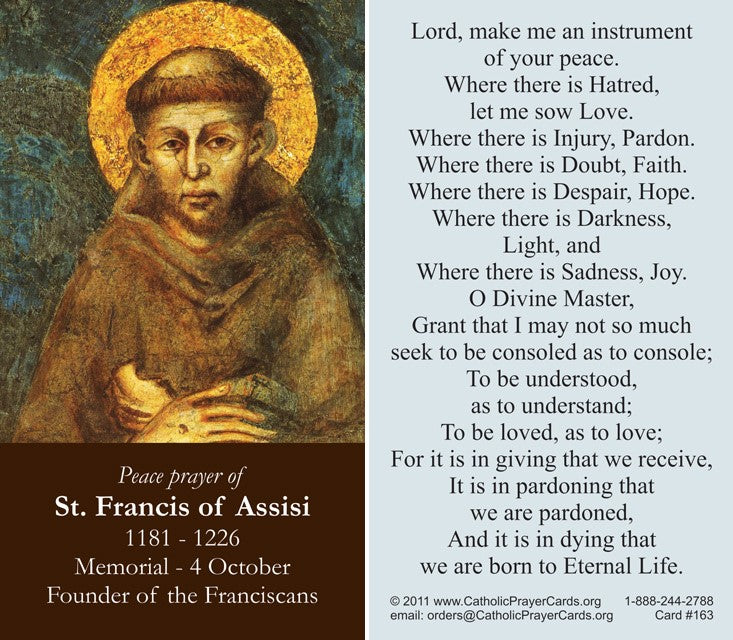 St. Francis Peace Prayer Card – Catholic Book & Gift Store