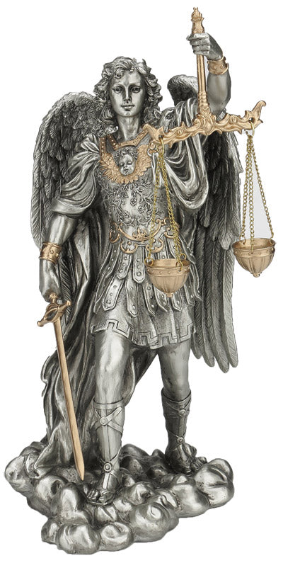 PEWTER STYLE ST MICHAEL SCALES of JUSTICE – Catholic Book & Gift Store